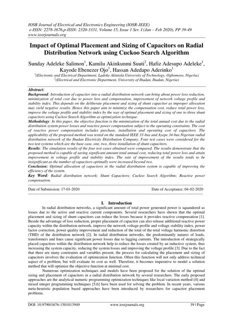 Pdf Impact Of Optimal Placement And Sizing Of Capacitors On Radial