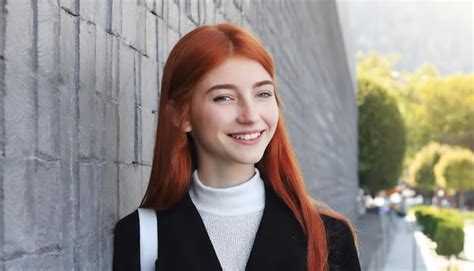 Premium Photo Happy Teen Cool Redhead Fashion Girl Model Standing On