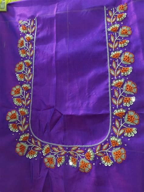 Blue And Orange Maggam Work Embroidery Pieces