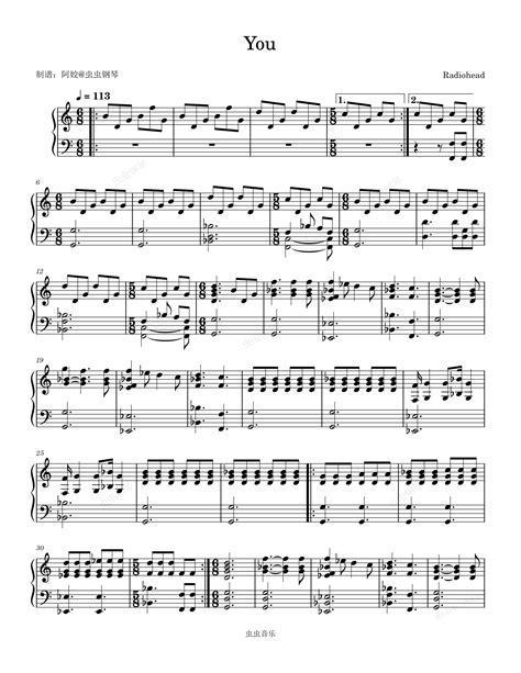 You钢琴谱 radiohead c调 虫虫钢琴