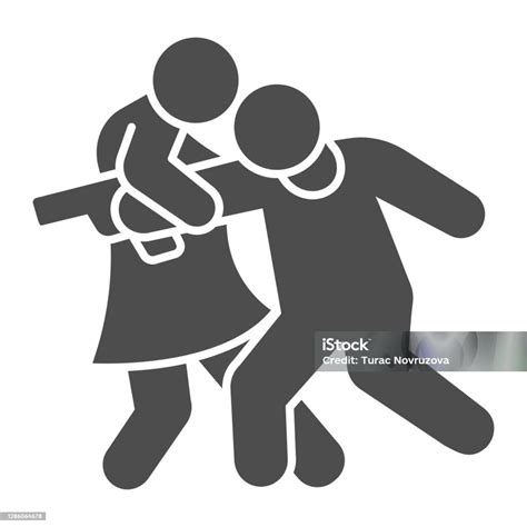 산적 단단한 아이콘 자기 방어 개념에서 자신을 방어 하는 여자 남자는 흰색 배경에 기호를 공격 총과 여자 아이콘 웹 디자인에 대