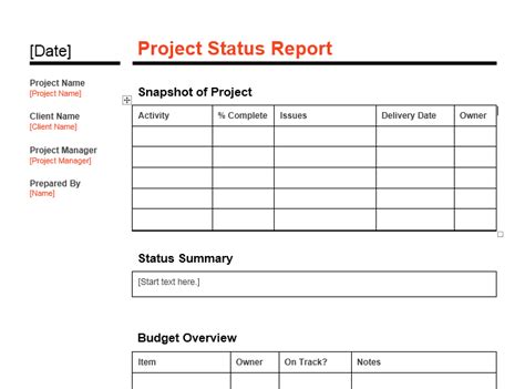 4 Box Project Status Report Template