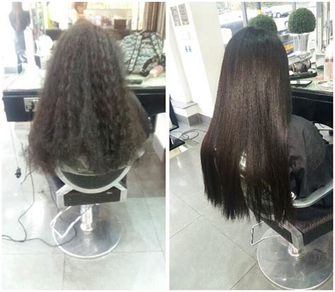 Long Dark Brown Hair Nanokeratin Straightening System Before And After