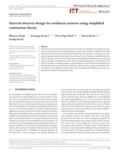 Pdf Interval Observer Design For Nonlinear Systems Using Simplified Contraction Theory