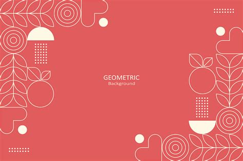 생생한 주황색 기하학적 배경으로 추상적인 식물과 원의 흰색 윤곽선이 특징이며 현대적이고 미니멀하며 우아한 디자인으로 배열되어