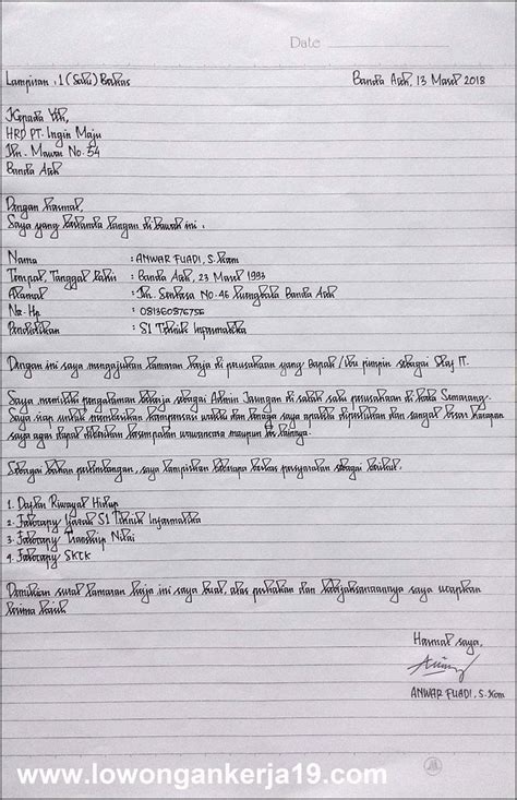 Contoh Surat Lamaran Kerja Di Kertas Folio Surat Lamaran Kerja