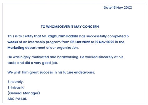 Internship Experience Letter Templates In Word