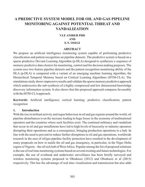 PDF A PREDICTIVE SYSTEM MODEL FOR OIL AND GAS PIPELINE MONITORING AGAINST POTENTIAL THREAT AND