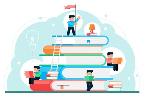 책과 작은 사람들이 포스터 평면 디자인 개념 벡터 일러스트 개념에 대한 스톡 벡터 아트 및 기타 이미지 개념 개체 그룹
