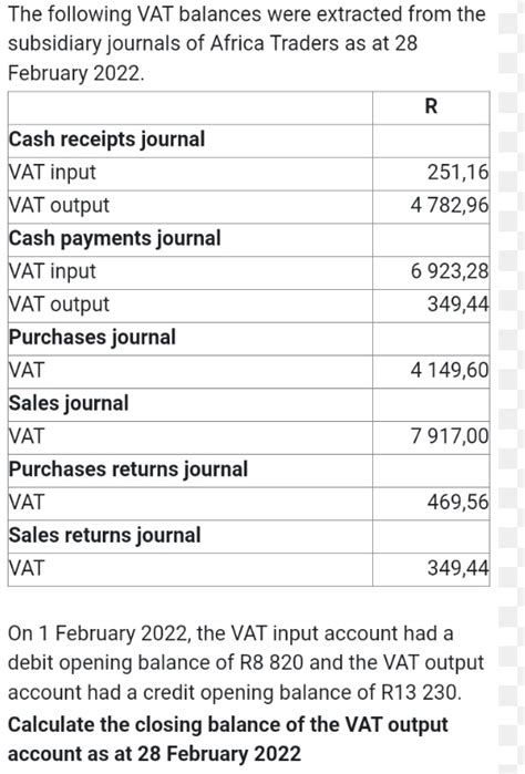 Solved The Following Vat Balances Were Extracted From The Subsidiary