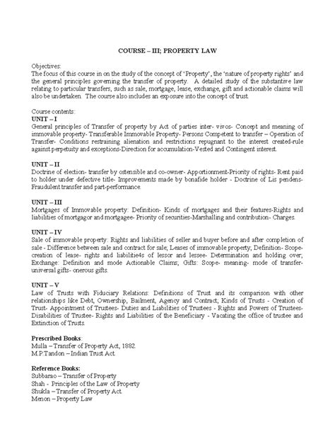 Tp Act 1 Notes On Tp Act COURSE III PROPERTY LAW Objectives The