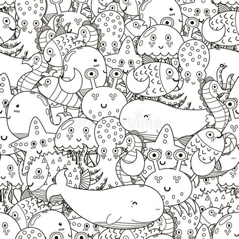 Cute Owls Seamless Pattern Black And White Background Stock Vector