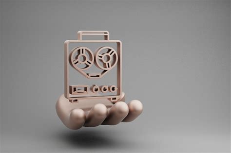 아름다운 추상적 인 삽화 골든 핸드 홀딩 뮤지컬 올드 오디오 레코더 기호 아이콘 회색 배경에 3d 렌더링 그림 디자인의 배경 패턴 0명에 대한 스톡 사진 및 기타 이미지