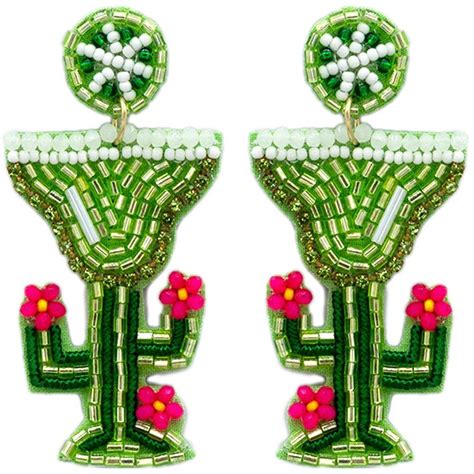 Sip And Style Seed Bead Cocktail Cactus Stem Dangle Earrings Etsy