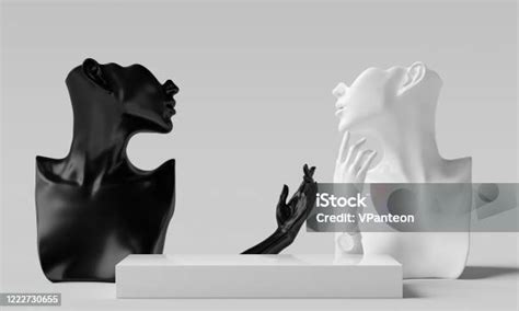 여성 마네킹 흑백 조각 여성 액세서리 아트 보석 배경 마네킹 우아한 손과 제품 디스플레이 연단 3d 렌더링 0명에 대한 스톡