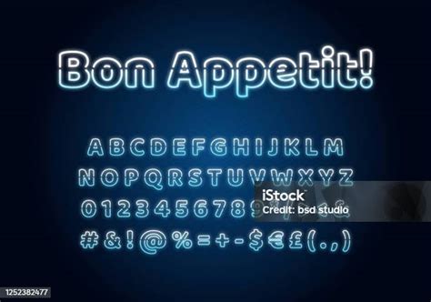 본 응용 프로그램tit 네온 라이트 글꼴 템플릿 파란색 발광 벡터 알파벳 세트입니다 외부 빛나는 효과와 밝은 대문자 숫자와 기호 나이트 라이프 타이포그래피 레스토랑 서체