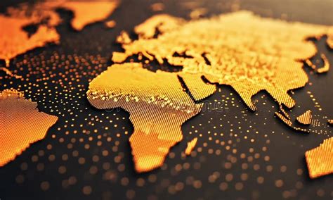 Golden World Map Global Network Connection Data Visualization Background Business Stock