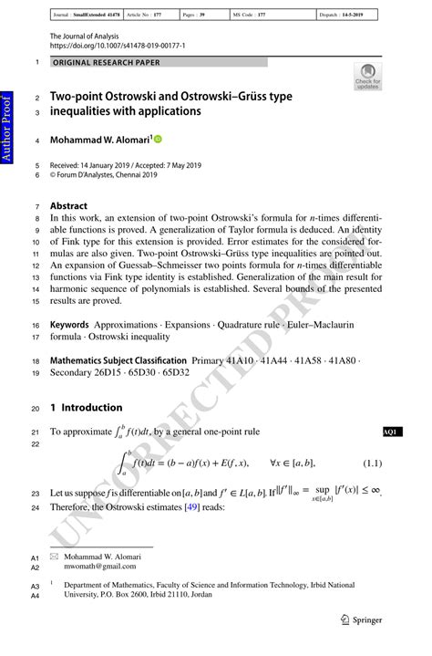 Pdf Two Point Ostrowski And Ostrowski Gruss Type Inequalities With Applications