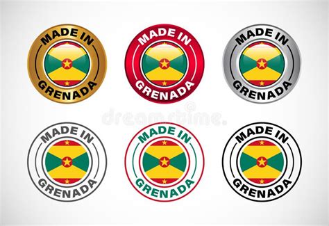 Made In Grenada Label Icon With Flag Icon Set For Business Badge
