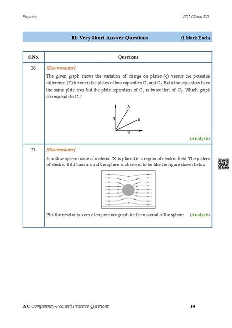 ISC Competency Based Questions Physics Class 12 Competency Practice Questions AglaSem