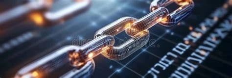 Digital Chain Links Representing Blockchain Technology With Glowing Connections In A Futuristic