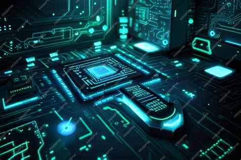 Premium Photo Futuristic Computer Chip Glows Blue In Abstract Circuit