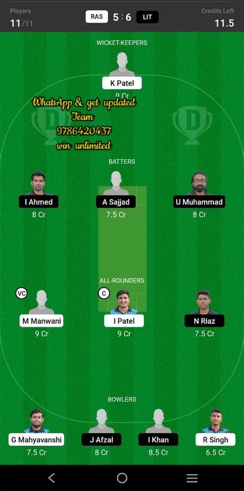 Ras Vs Lit 103rd Match Dream11 Team Fantasy Prediction Fancode Ecs T10