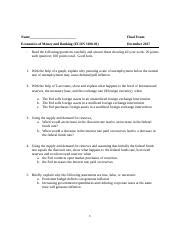 Econ Fall Final Docx Name Final Exam Economics Of Money And Banking ECON