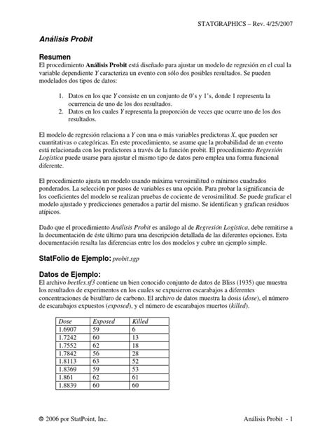 Análisis Probit Análisis De Regresión Análisis Estadístico