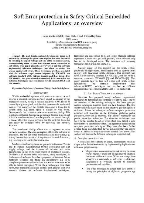 Pdf Soft Error Protection In Safety Critical Embedded Applications