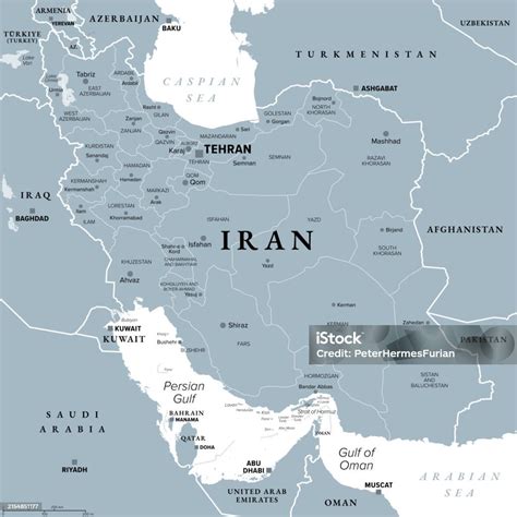 Iran With Provinces Gray Political Map With Borders And Major Cities