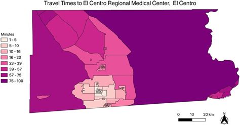 Travel Times Between Census Tract Centroids And El Centro Regional