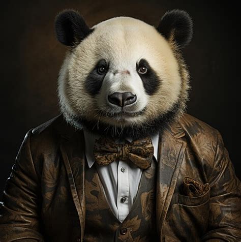 Premium Ai Image A Panda Bear Wearing A Jacket And Bow Tie