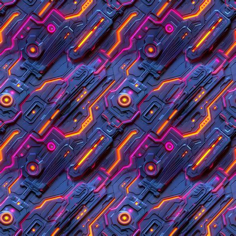 Futuristic Geometric Pattern With Neon Lights And Detailed Metallic Texture Premium Ai