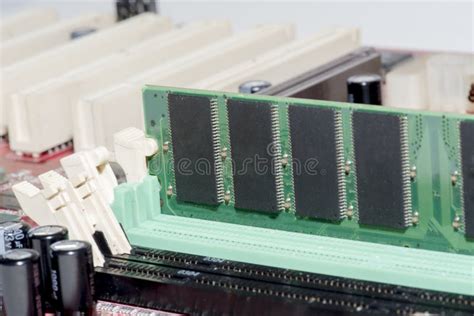 Close Up Of Electronic Ram Random Access Memory On Mainboard Computer Stock Image Image Of