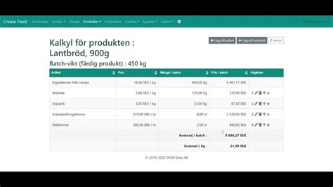 Se Create Food Online Produktkalkyl Youtube