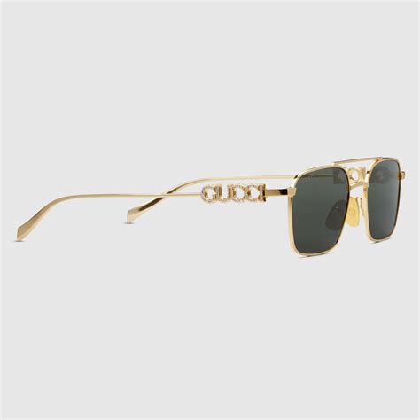 Rectangular Frame Sunglasses In Yellow Gold Toned Gucci® Us