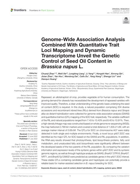 Pdf Genome Wide Association Analysis Combined With Quantitative Trait