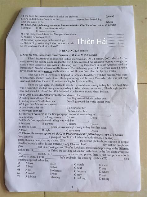 Bộ đề Thi Học Sinh Giỏi Tiếng Anh Lớp 6 Có đáp án File Nghe Và Pdf