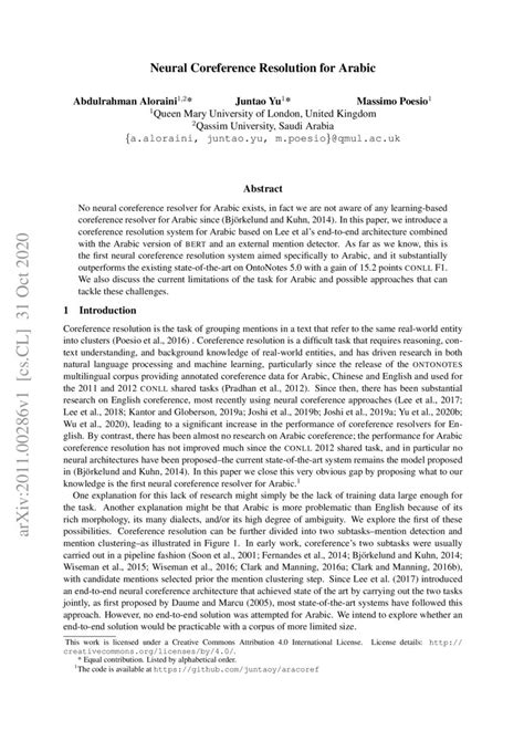 Neural Coreference Resolution For Arabic Deepai