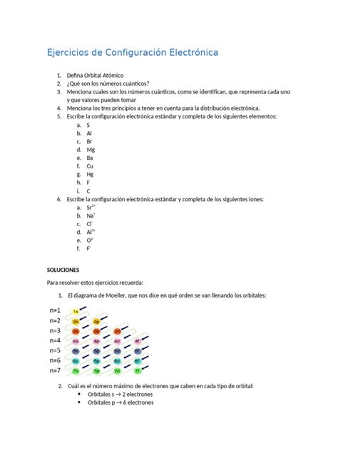 Unidad 1 Ejercicios Configuración Electronica Pdf
