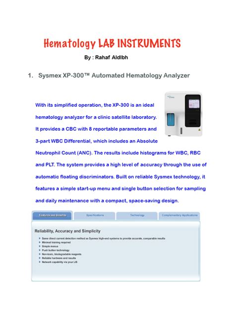 Hematology Lab Instruments Pdf Medical Diagnosis Clinical Pathology