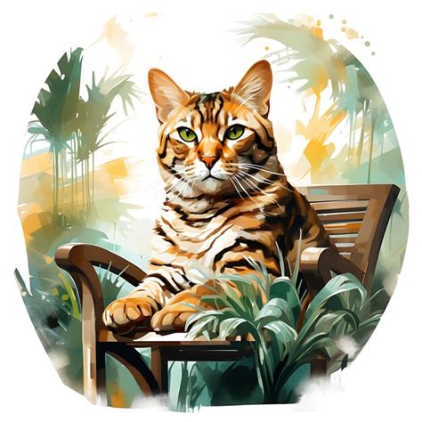 Premium Ai Image Watercolor Of Bengal Cat Lounging On A Velvet Chaise