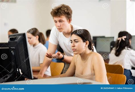 Teenagers Using Computer During Computer Science Lesson Stock Image Image Of Electronic
