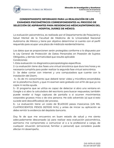 Consentimiento Informado Examen Psicom Dirección de Investigación y