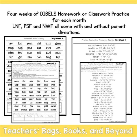 First Grade Dibels Homework Practice Moy Eoy Bundle Nwf Lnf Psf Fluency