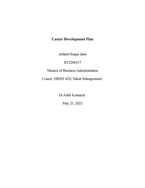 Hrmt 622 Career Development Plan Arfatul Hoque Jami Career