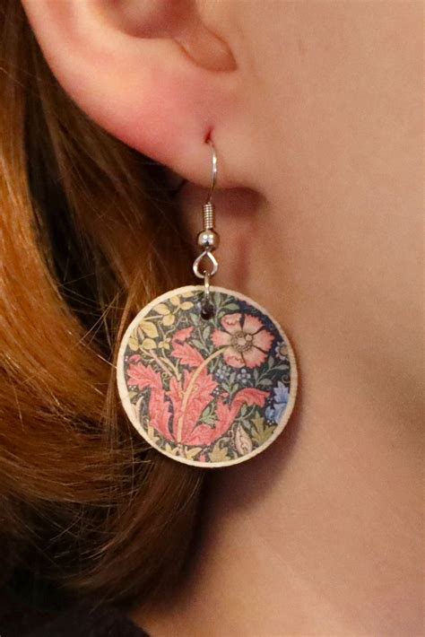 Compton Flower Design William Morris Art Earrings Gold And Silver