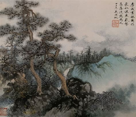 吴湖帆 《长松流泉》观瀑听松芝然斋苏绣艺术品