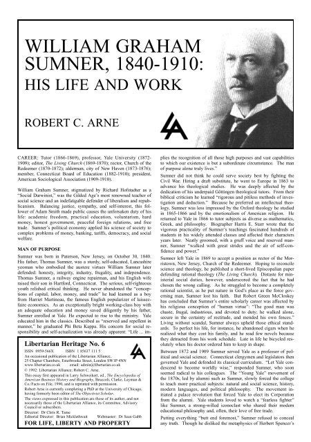 William Graham Sumner 1840 1910 Libertarian Alliance